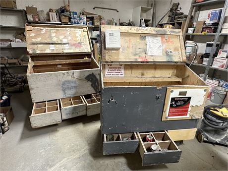 Lot - Wooden Angled Job Site Crates with Drawers - Lot of 2 | Place ...
